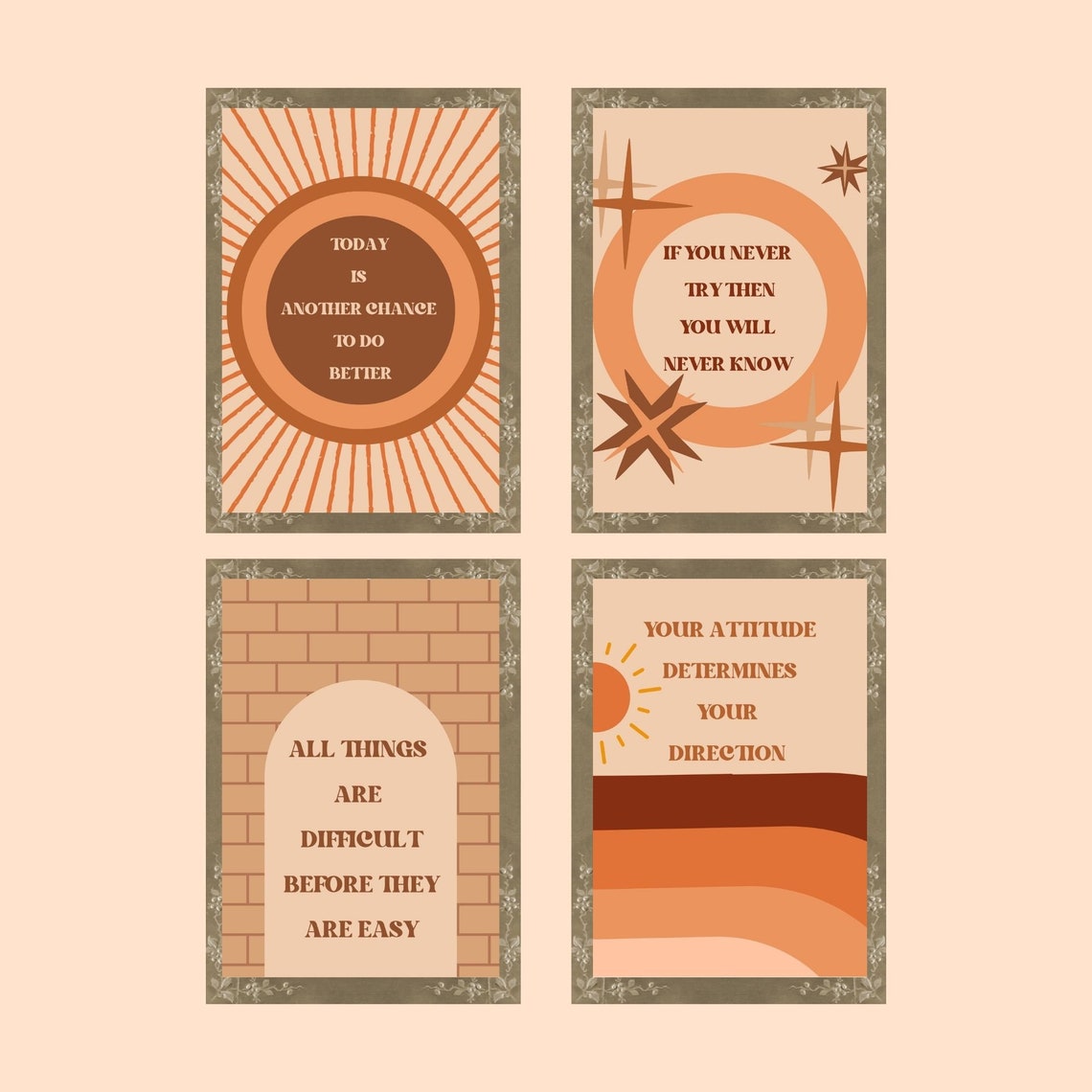 Growth Mindset Classroom Poster, Set of 4, Retro Classroom Quotes, Boho ...