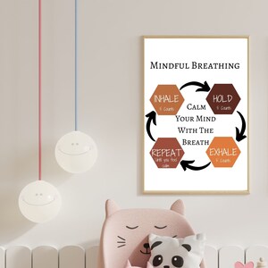 Mindful Breathing Poster, Calm Mind, Anxiety Relief, Mental Health ...