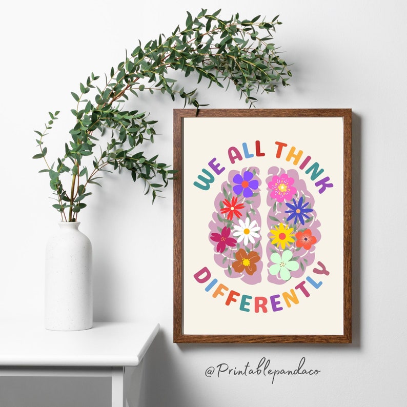 Neurodiversity Poster Brain Art We All Think Differently Therapy Office ...