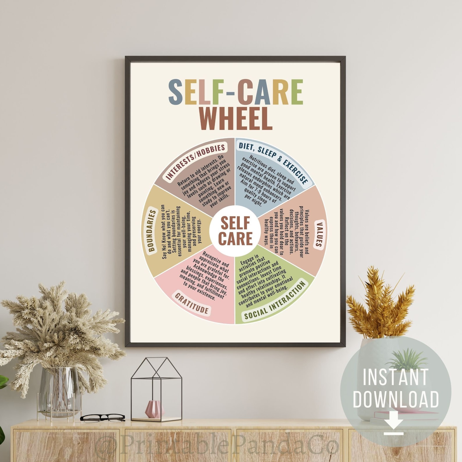 Self Care Poster, Self Care Wheel Therapy Office Decor Mindfulness ...