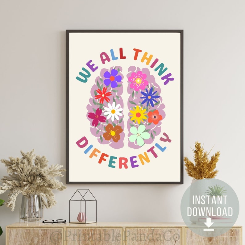 Neurodiversity Poster Brain Art We All Think Differently Therapy Office ...