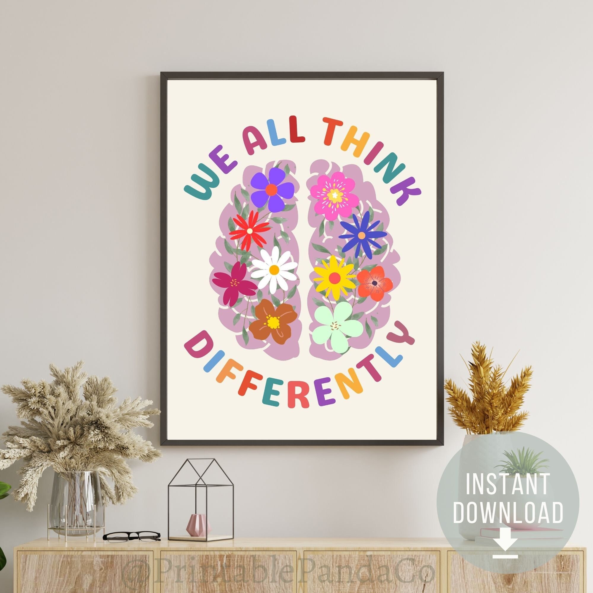 Neurodiversity Poster Brain Art We All Think Differently Therapy Office ...