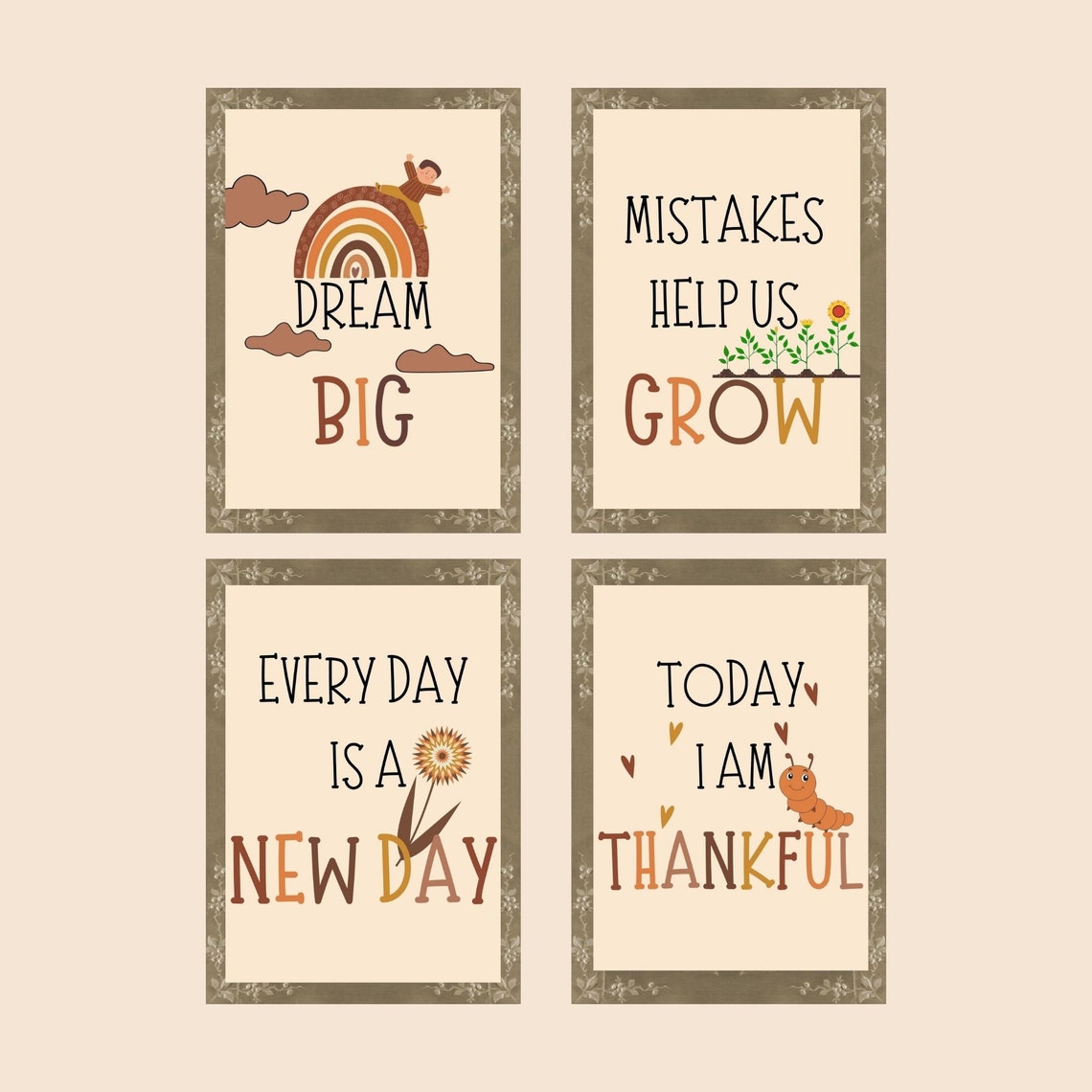 Boho Inspirational Wall Art Classroom Posters Printable Set - Etsy