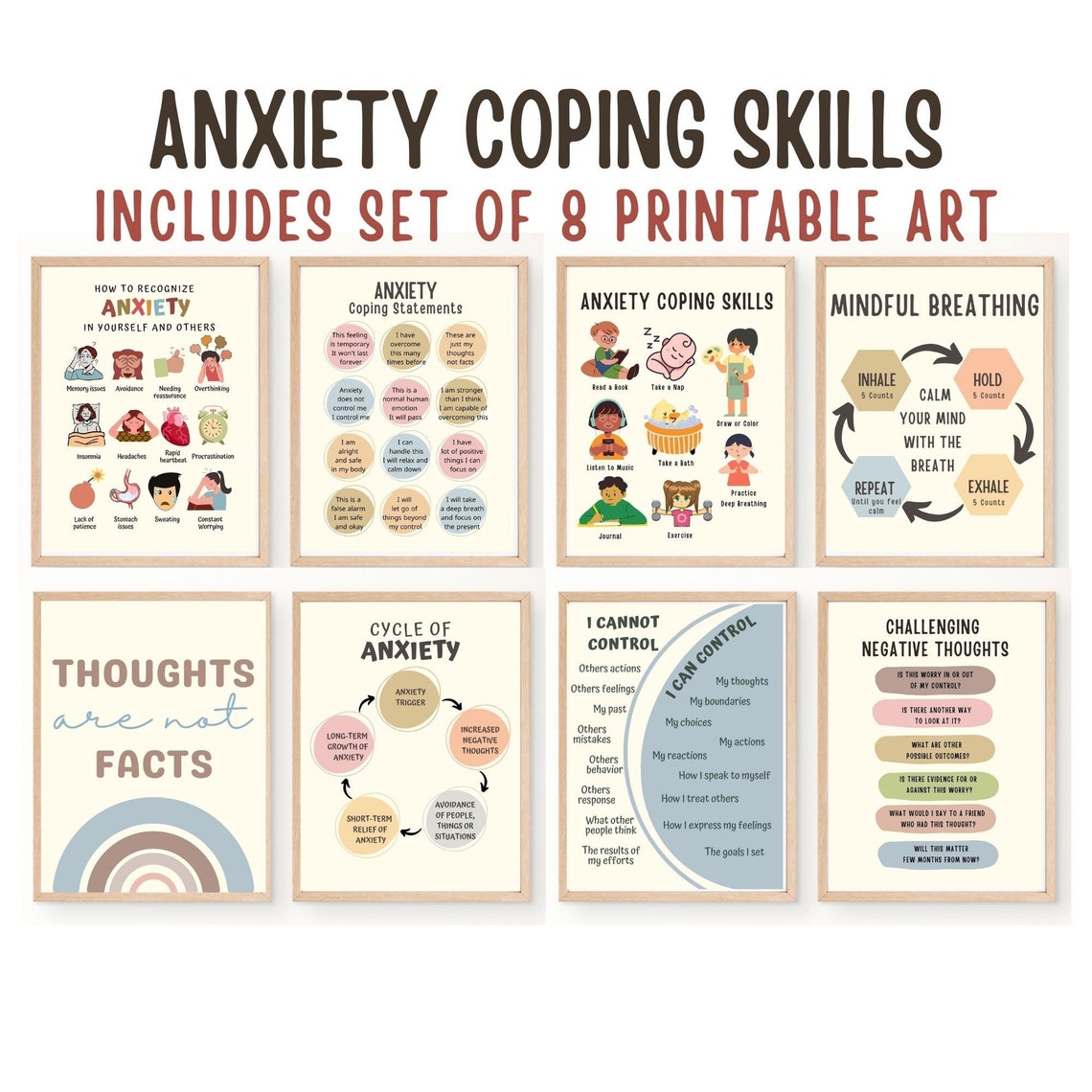 Anxiety Coping Skills Therapy Office Decor Set of 8 - Etsy