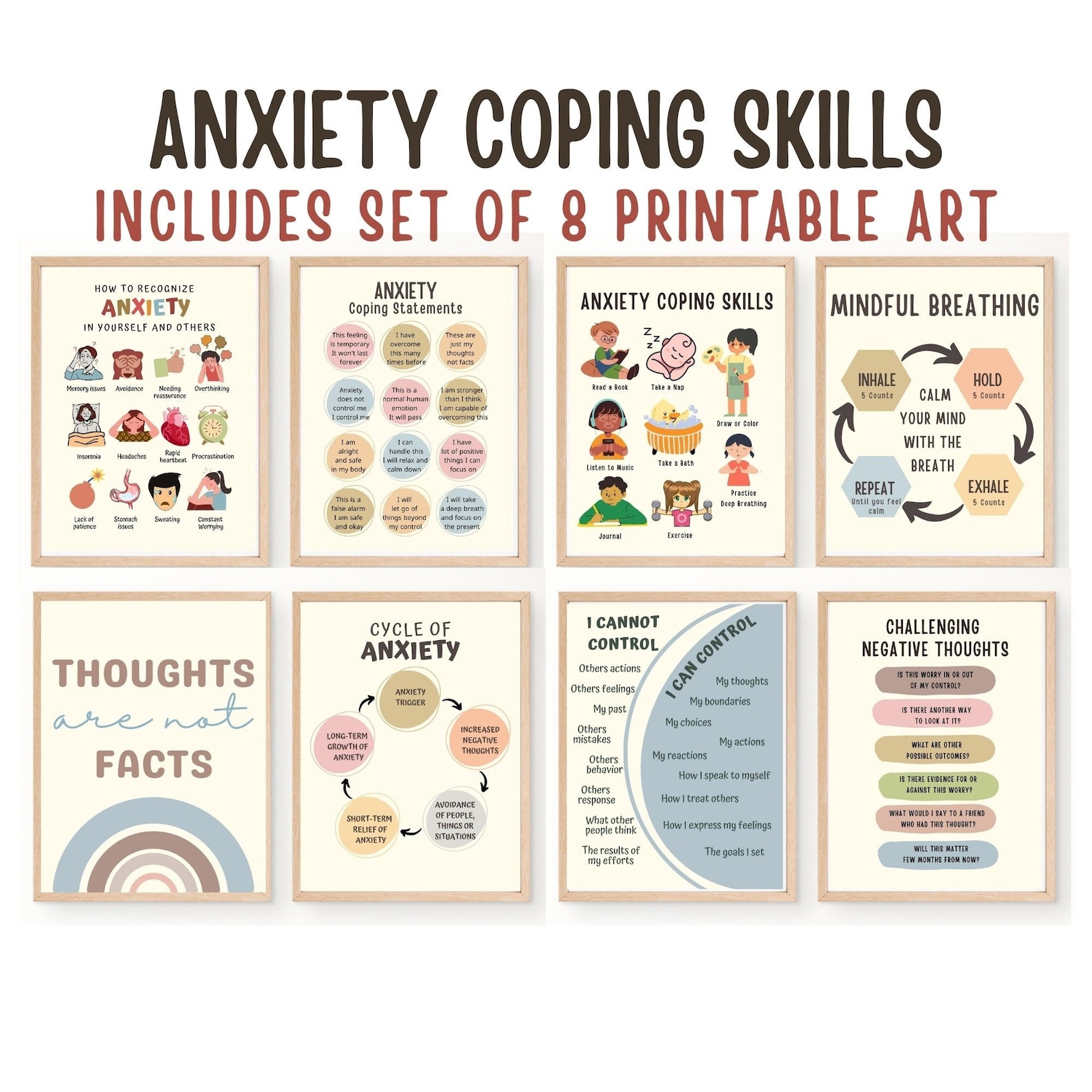 Anxiety Coping Skills Therapy Office Decor Set of 8 - Etsy