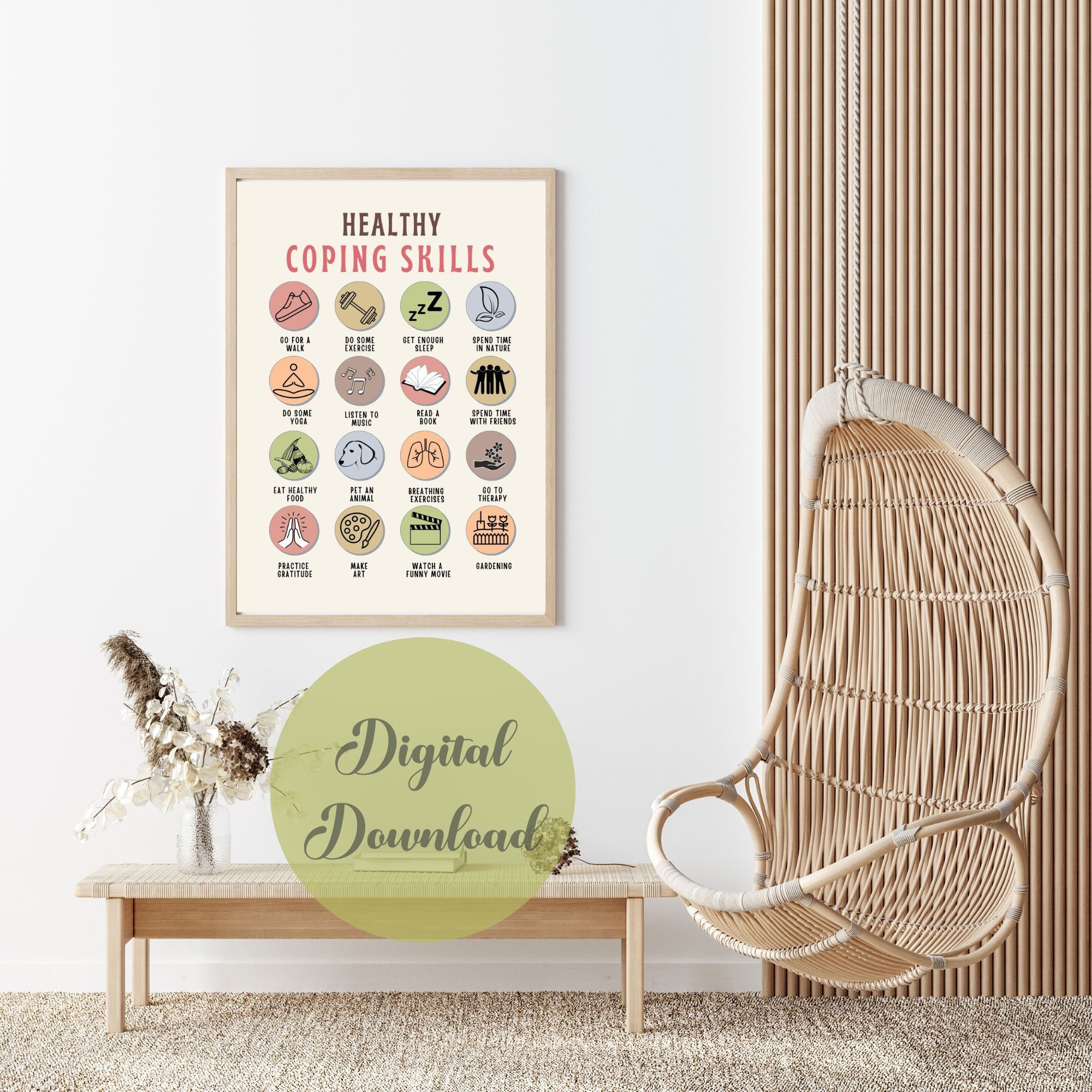 Coping Skills Poster, Therapy Office Decor, Coping Strategies, Mental ...