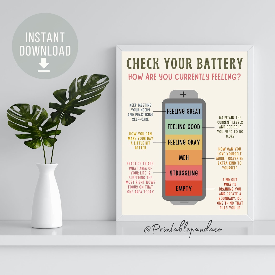 Check Your Battery Poster Feelings Chart Emotions Poster - Etsy