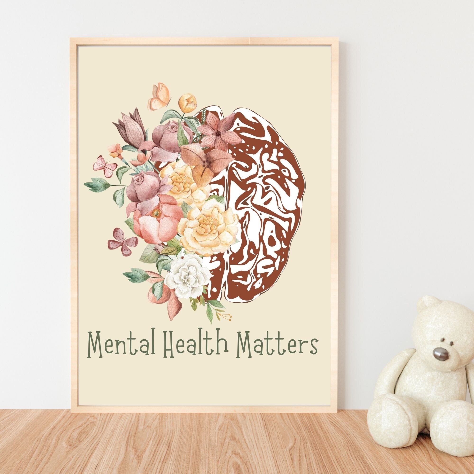 FLORAL Brain Art, Mental Health Matters School Counselor Office Decor ...