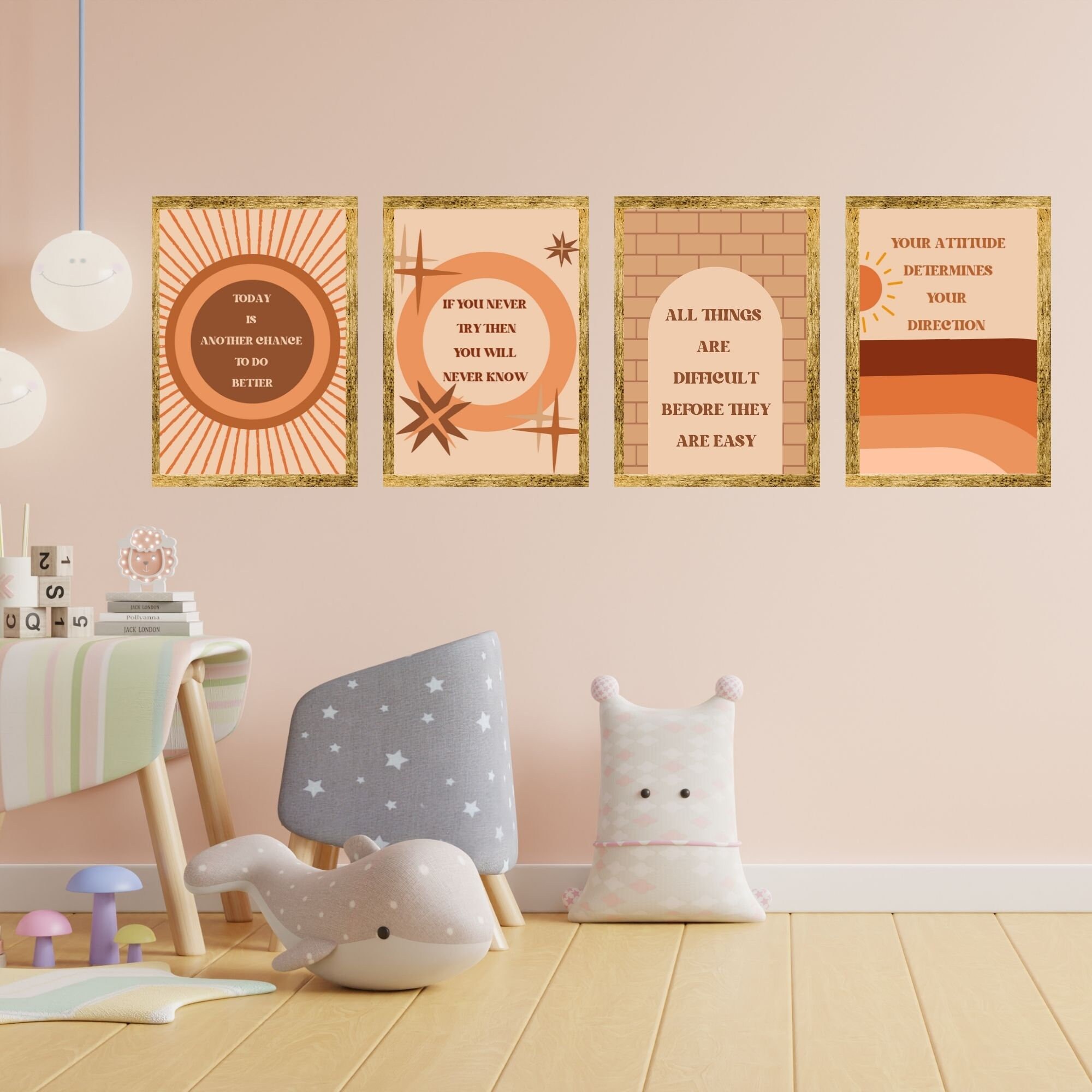 Growth Mindset Classroom Poster, Set of 4, Retro Classroom Quotes, Boho ...