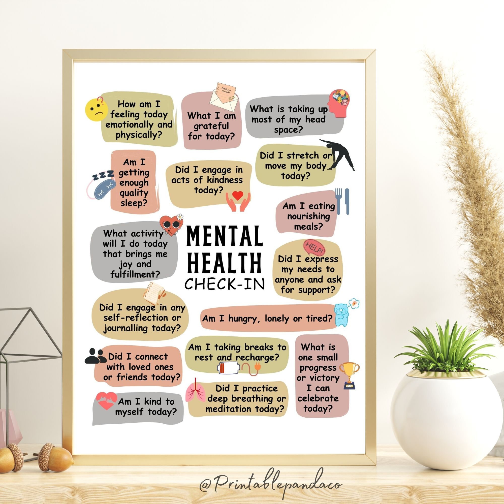 Mental Health Check in Poster, Positive Self-talk Daily Checklist ...