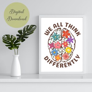 Neurodiversity Brain Art Poster, Therapy Office Decor, We All Think ...
