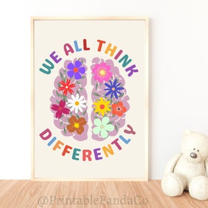 Neurodiversity Poster Brain Art We All Think Differently Therapy Office ...