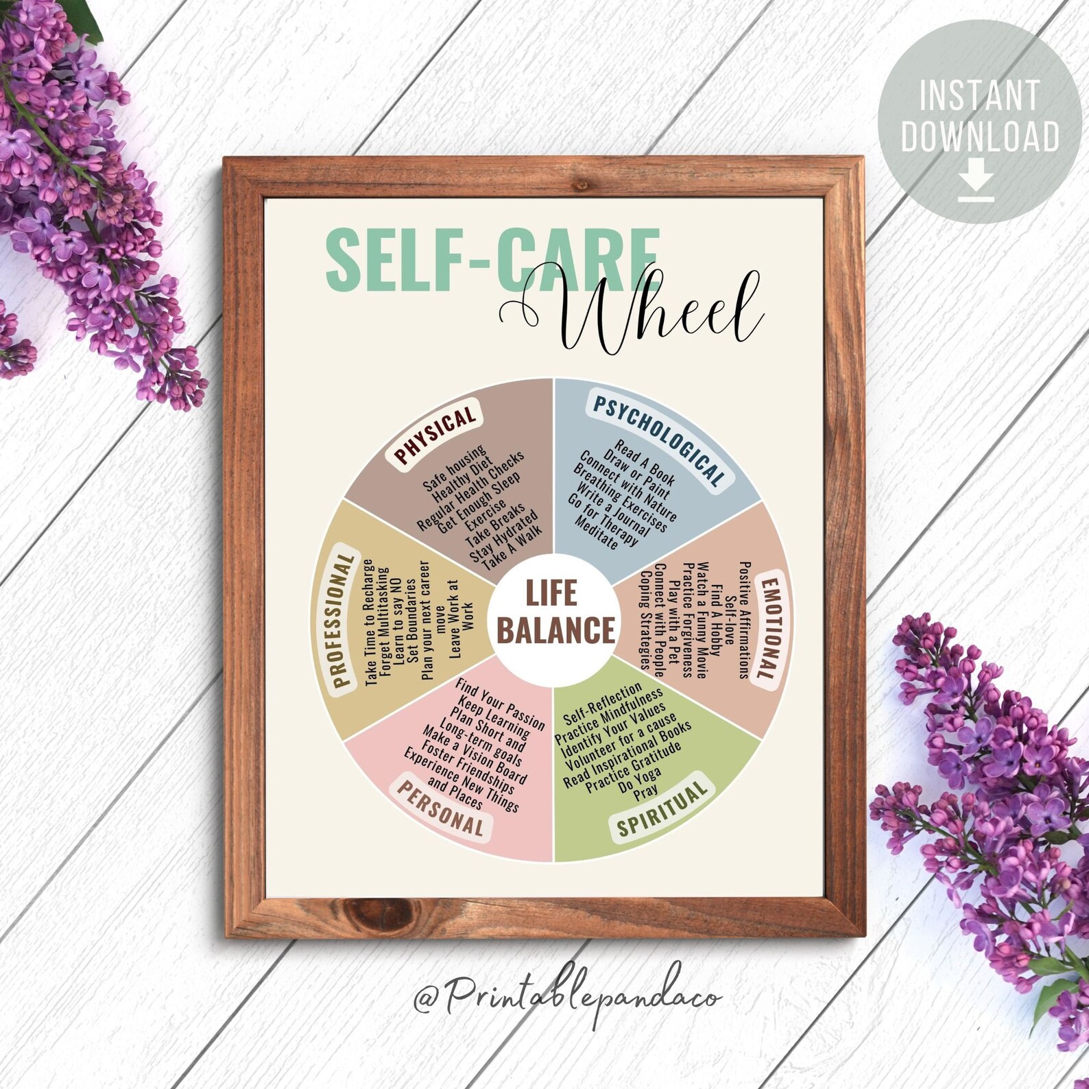 Self Care Wheel Poster, Therapy Office Decor Note to Self Mindfulness ...