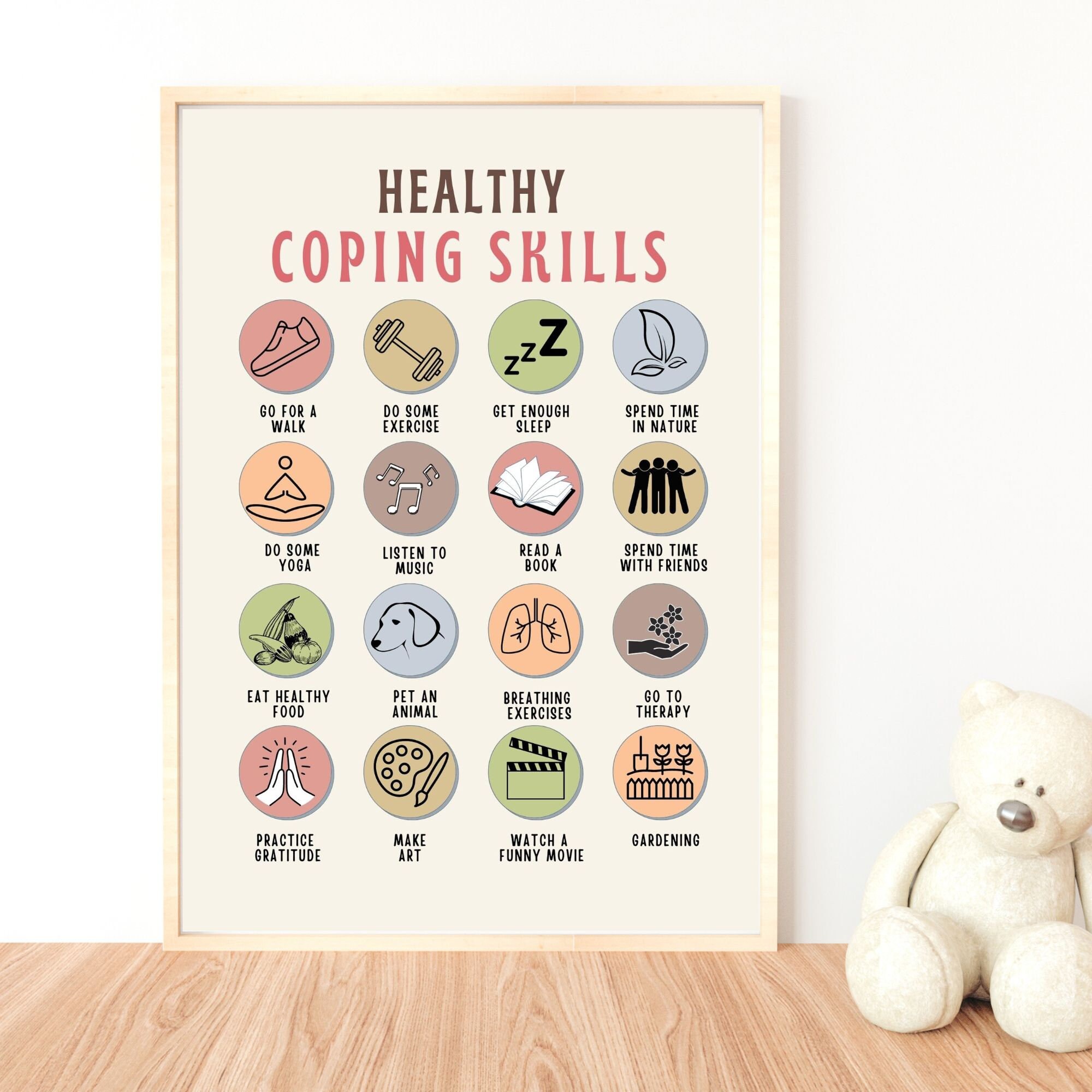 Coping Skills Poster, Therapy Office Decor, Coping Strategies, Mental ...