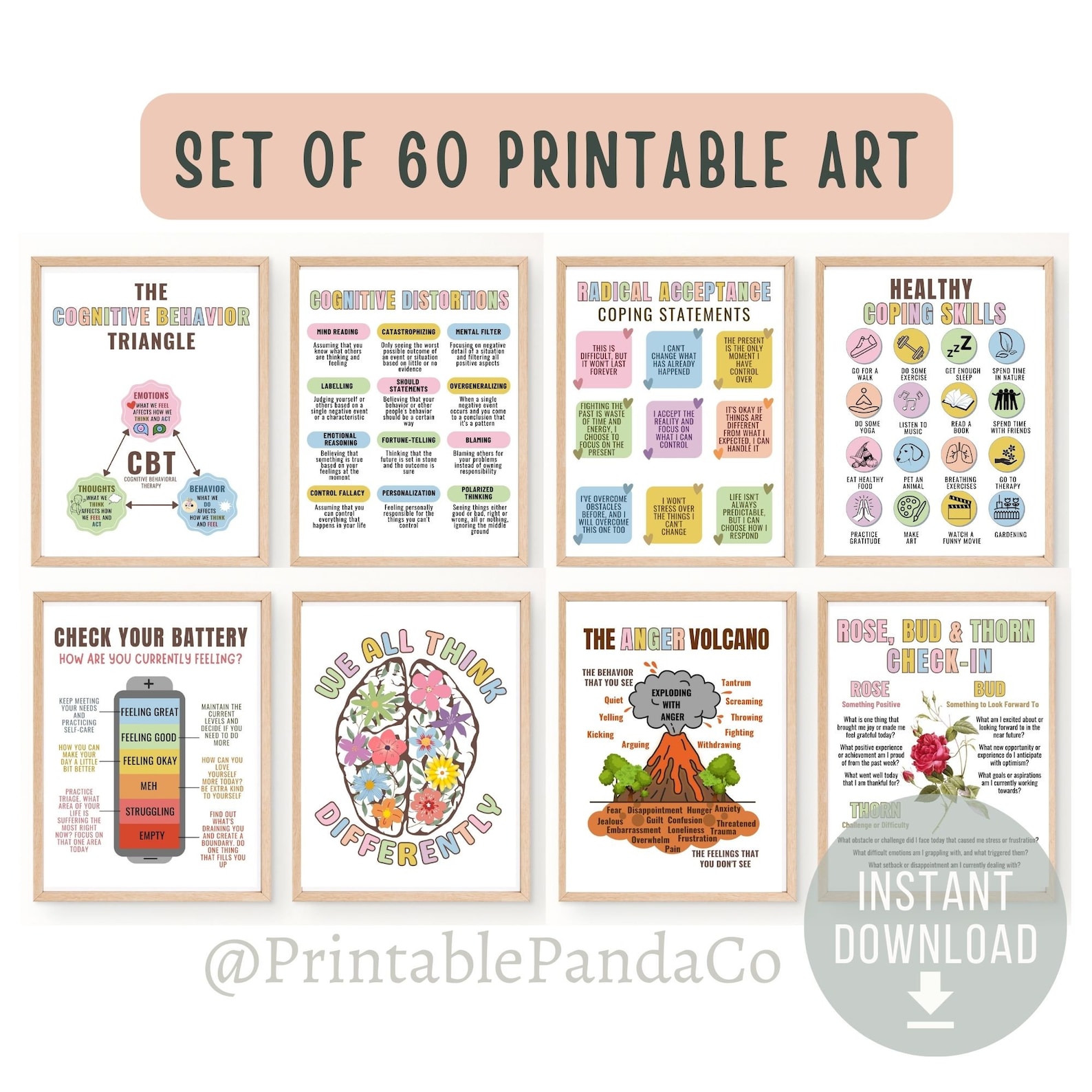 Therapy Worksheet Bundle 60 School Counseling Posters, School ...