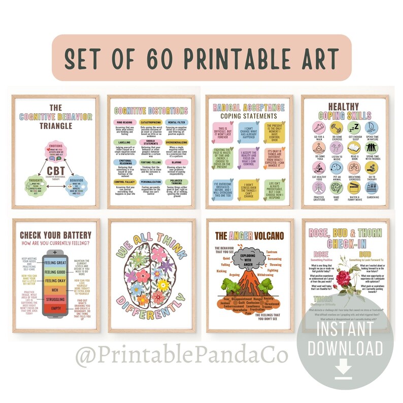 Therapy Worksheet Bundle 60 School Counseling Posters, School ...