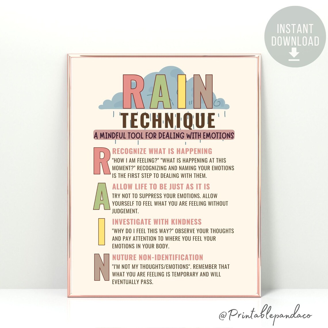 Rain Technique Mental Health Poster, Therapy Office Decor, Rain ...