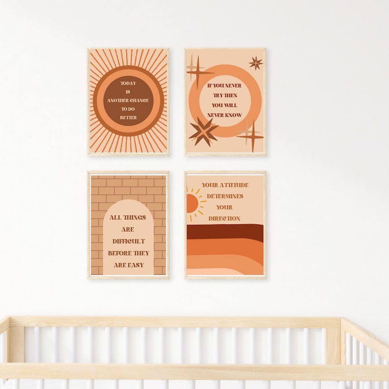 Growth Mindset Classroom Poster, Set of 4, Retro Classroom Quotes, Boho ...