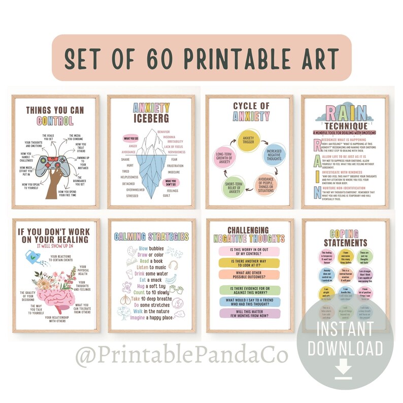 Therapy Worksheet Bundle 60 School Counseling Posters, School ...