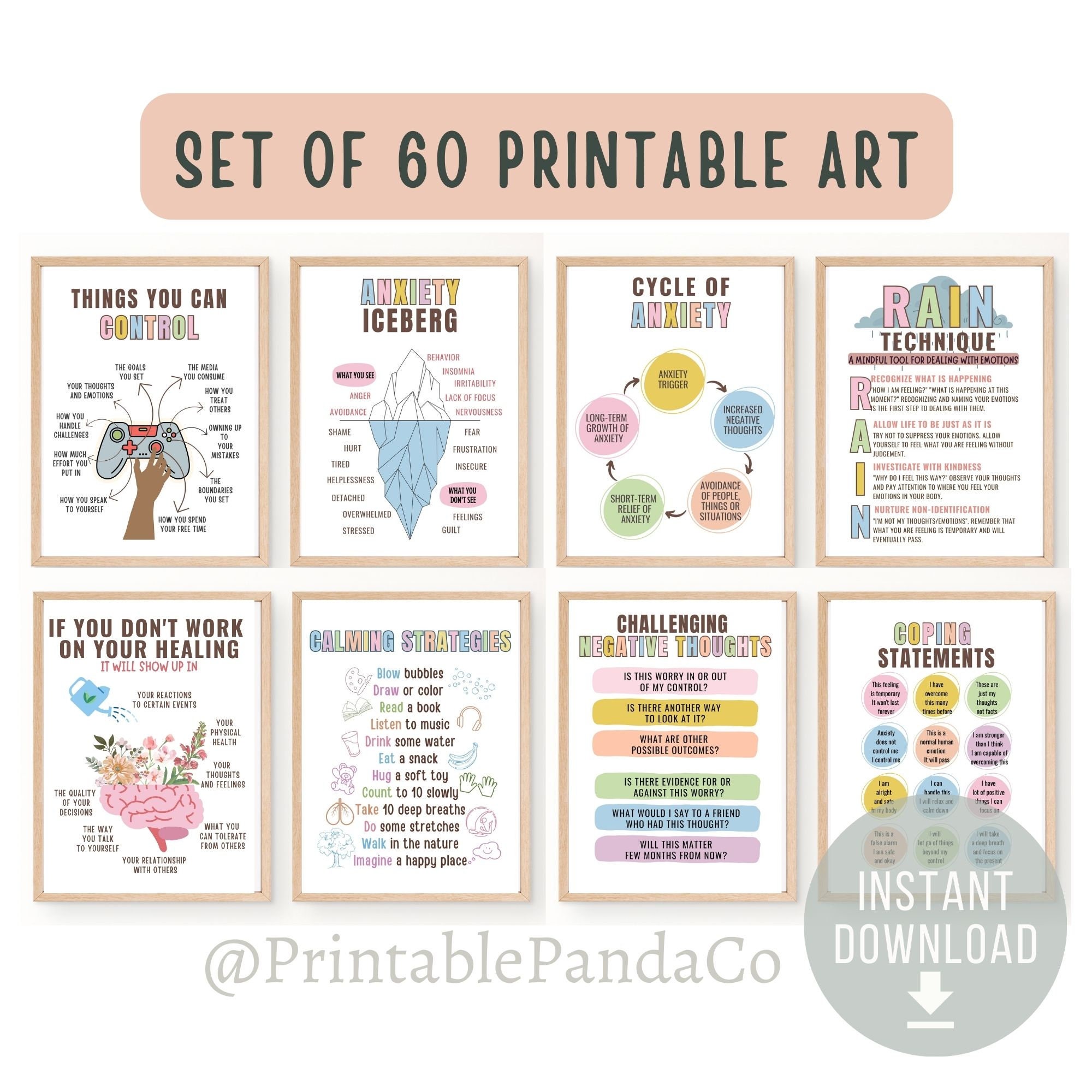 Therapy Worksheet Bundle 60 School Counseling Posters, School ...