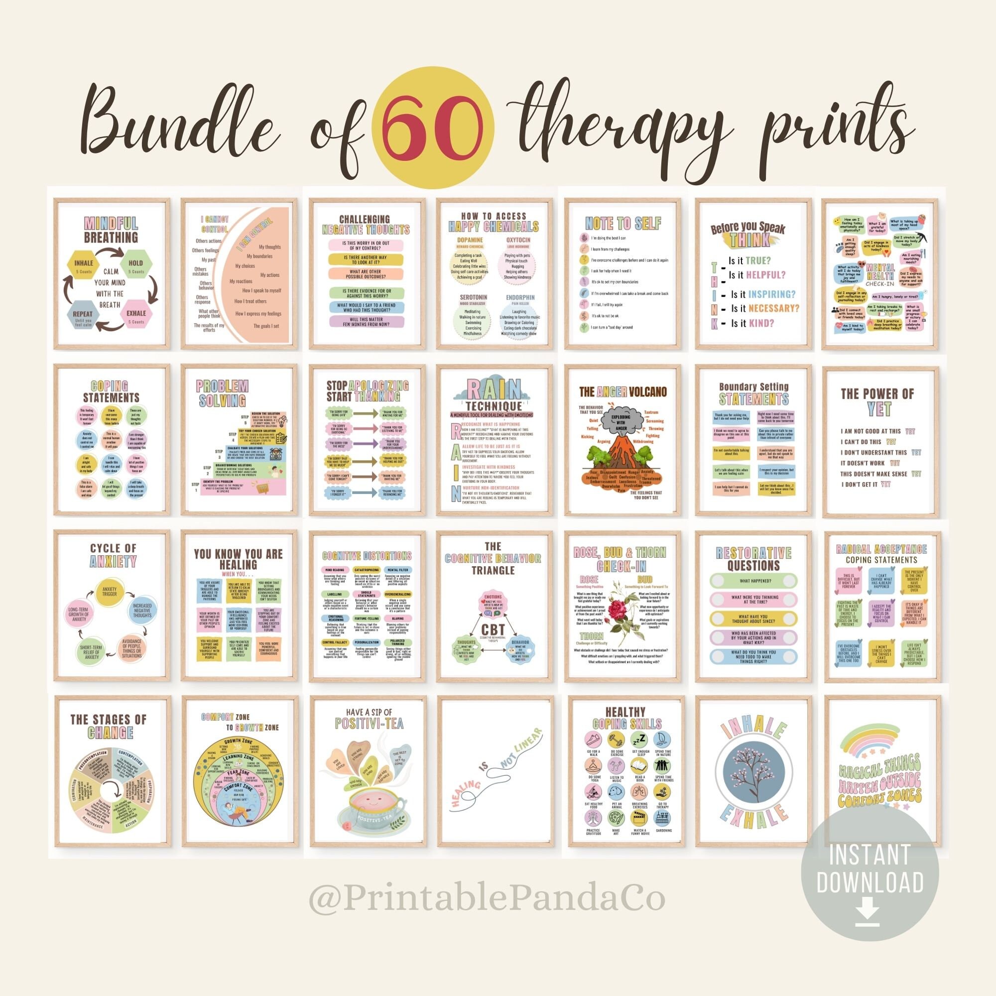 Therapy Worksheet Bundle 60 School Counseling Posters, School ...