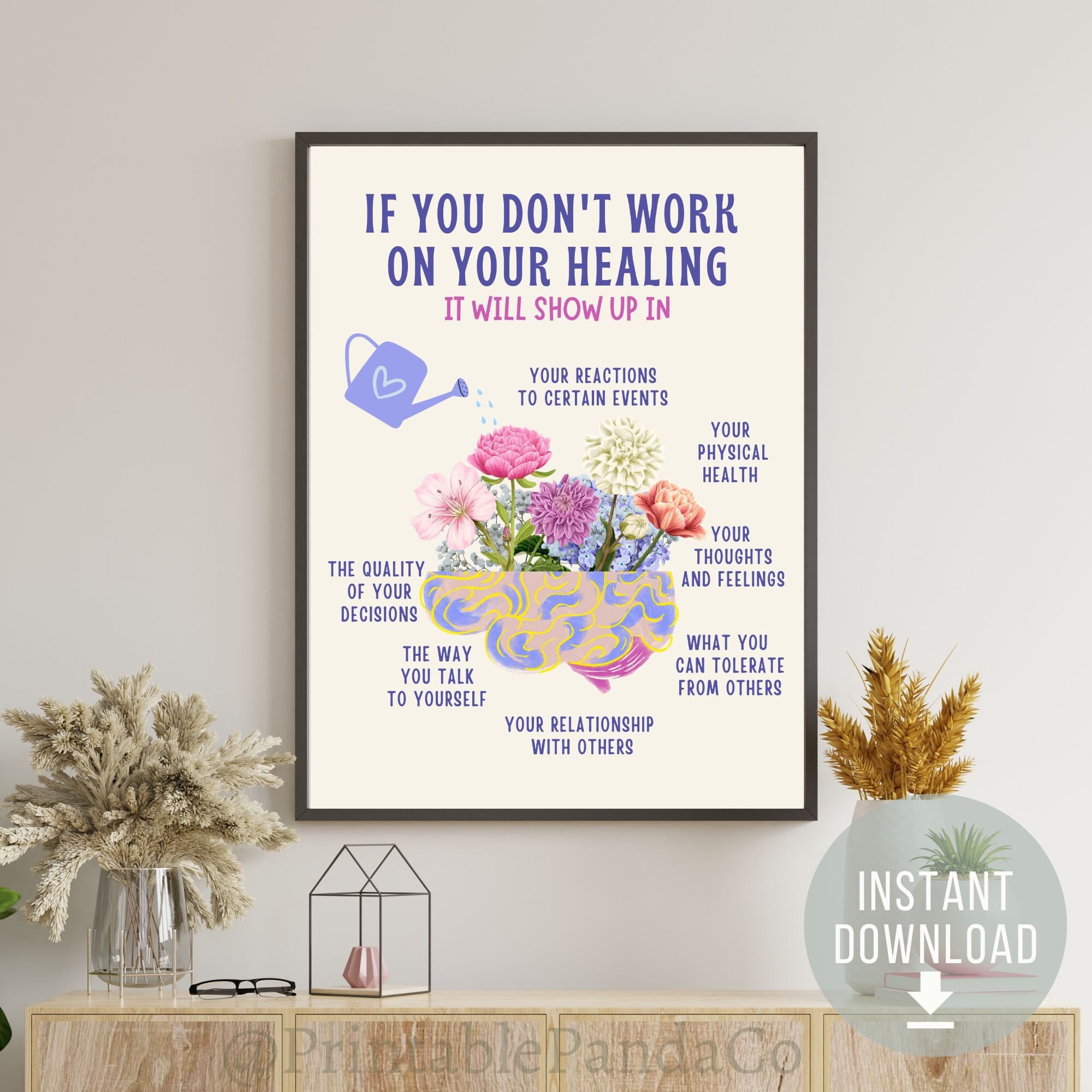 Healing Brain Art, Therapy Office Decor, Work on Your Healing Art Print ...