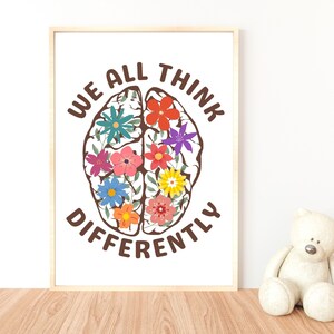 Neurodiversity Brain Art Poster, Therapy Office Decor, We All Think ...