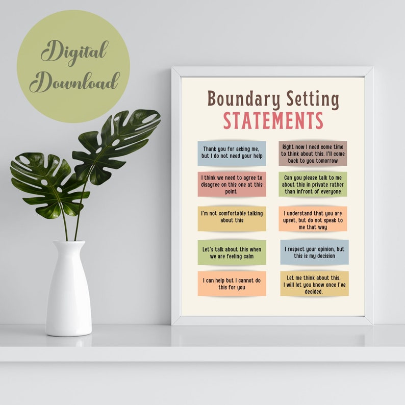 Boundary Setting Statements Psychology Poster Therapy Office Decor Self ...