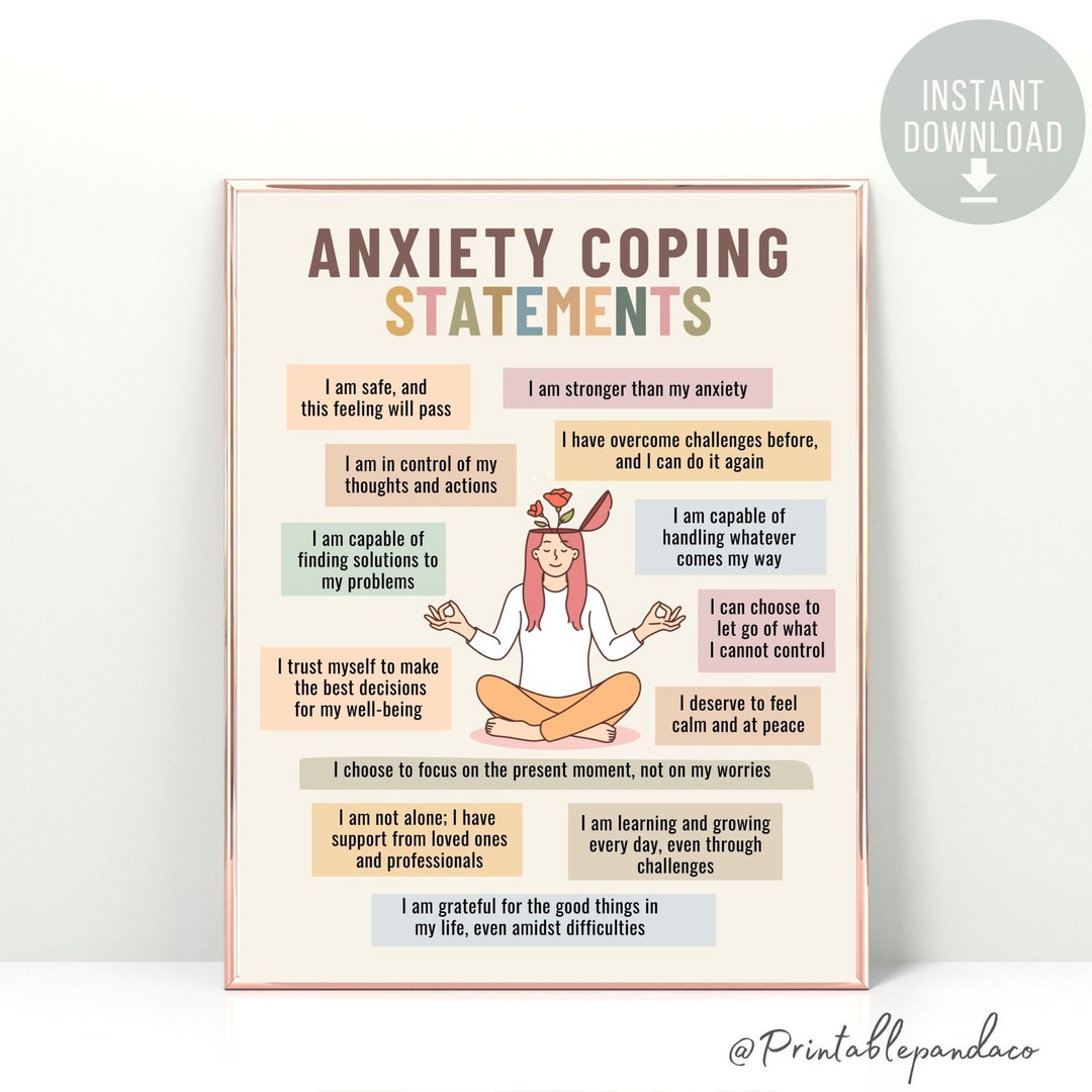 Anxiety Coping Statements for Anxiety Relief, Coping Skills, Calm Down ...