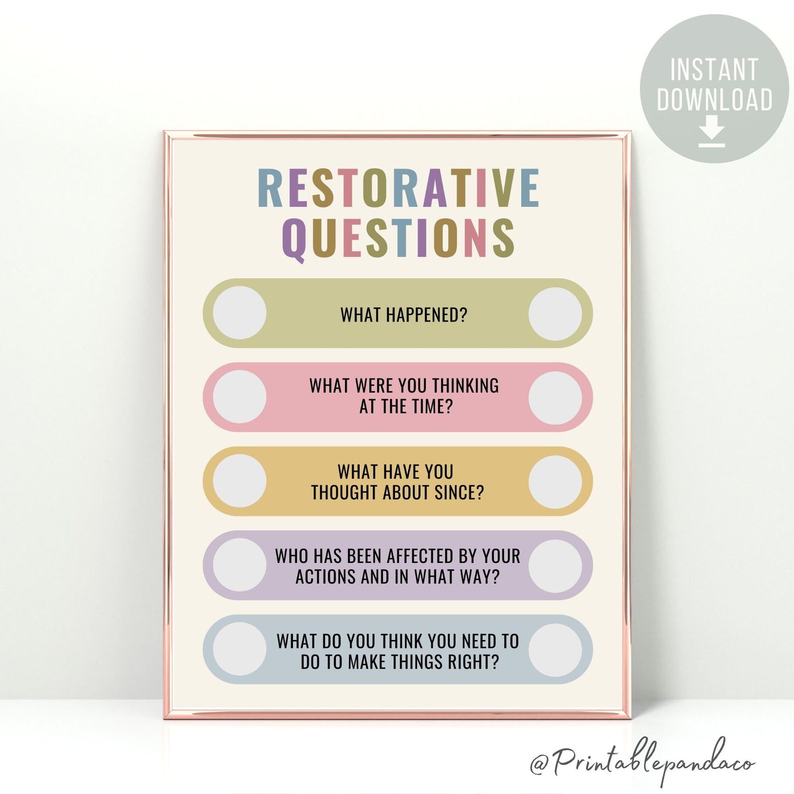 Restorative Justice Questions Poster Therapy Office Decor Growth SEL ...