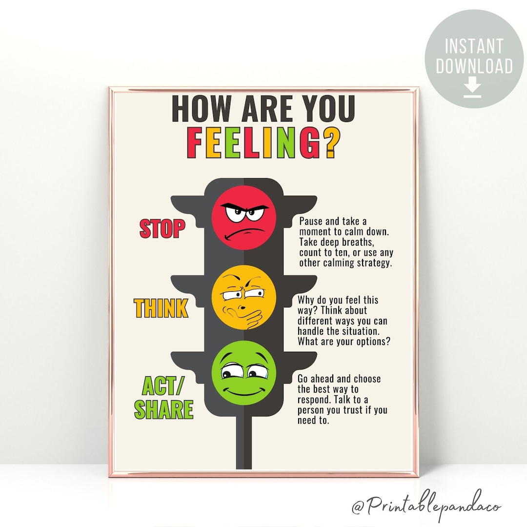 Traffic Lights Anger Management Poster, Therapy Office Decor, Feelings ...
