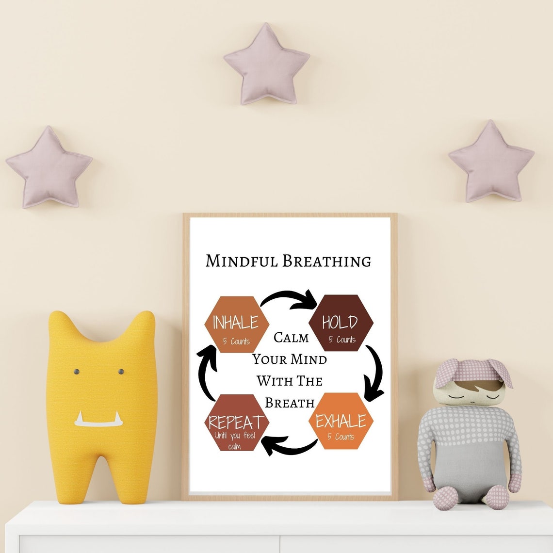 Mindful Breathing Poster, Calm Mind, Anxiety Relief, Mental Health ...