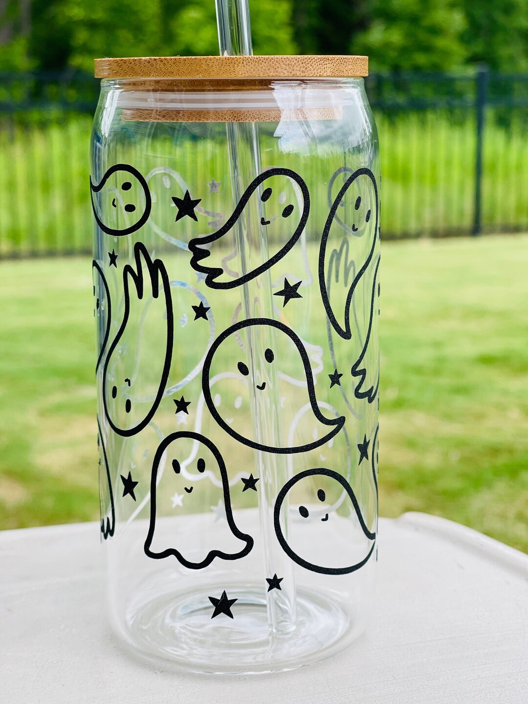 Halloween Ghosts Glass Can - Cute Ghost Glass Can - Halloween Glass Can ...