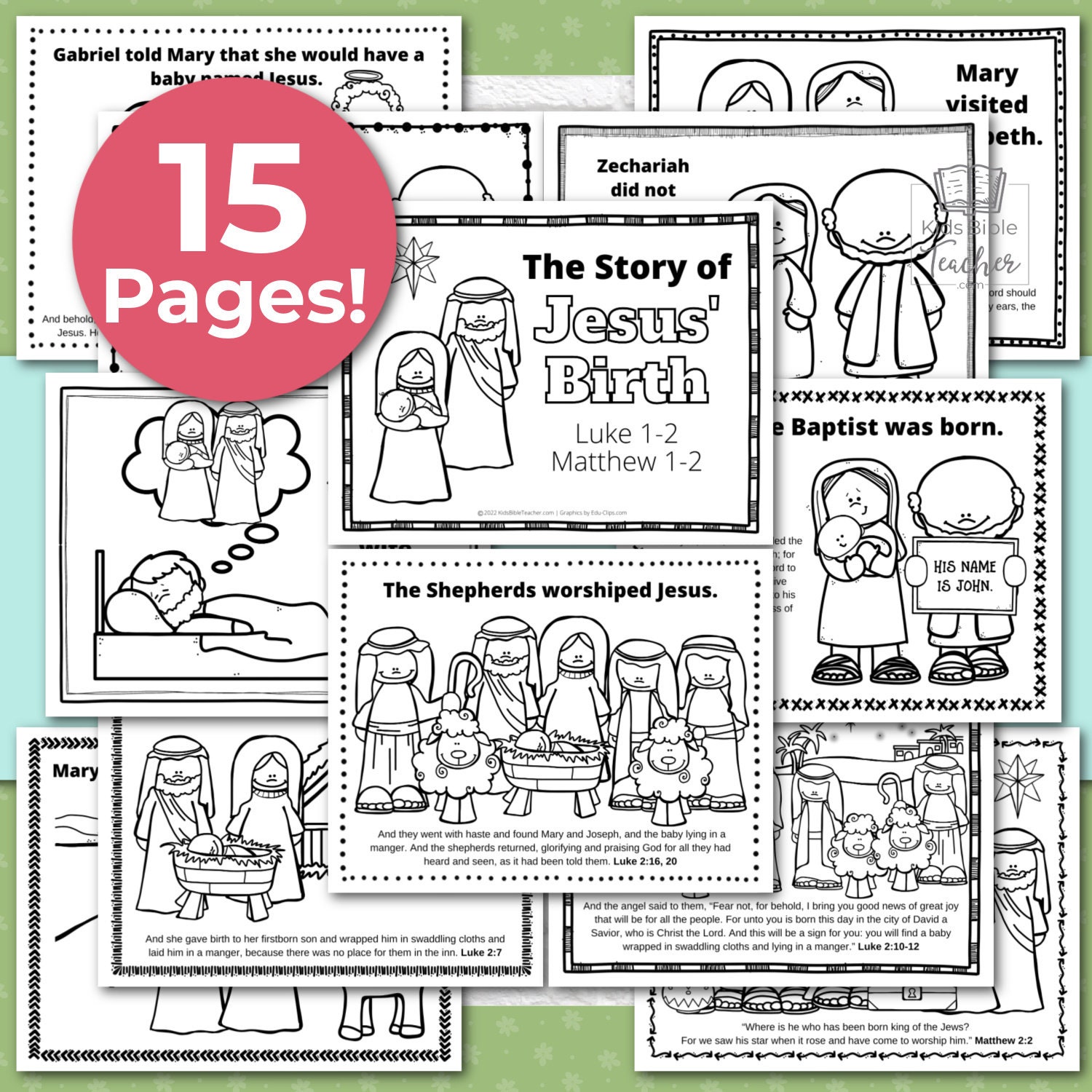 Jesus' Birth Activity Pages, Bible Preschool Sunday School Christmas ...