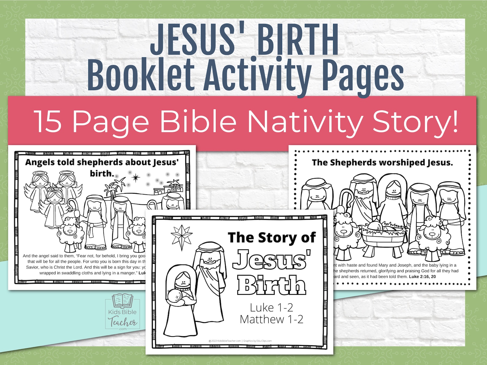 Jesus' Birth Activity Pages, Bible Preschool Sunday School Christmas ...