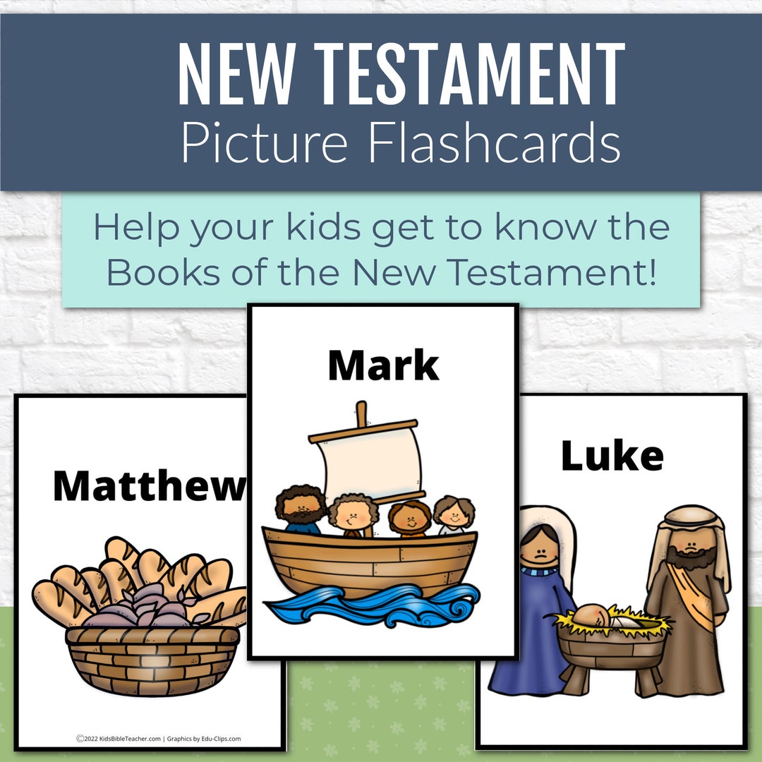 New Testament Books of the Bible Kids Flash Cards, Bible Verse Learning ...