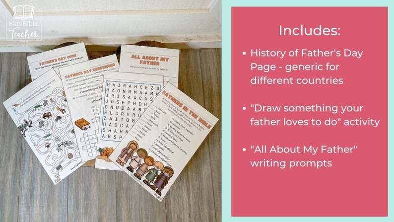 Father's Day Printable Activity Notebook for Kids, Sunday School Bible ...