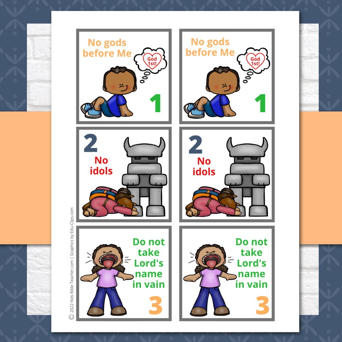 Ten Commandments Matching Game, Bible Elementary Sunday School Activity ...