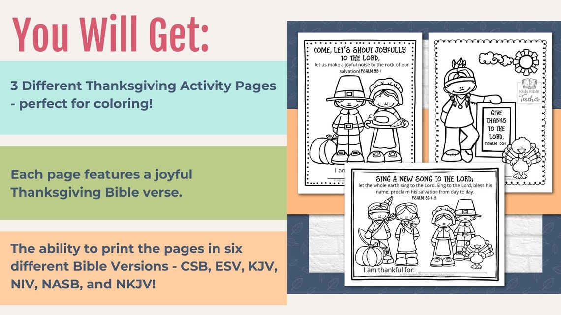 Thanksgiving Bible Study Activity Pages for Kids, Gratitude ...