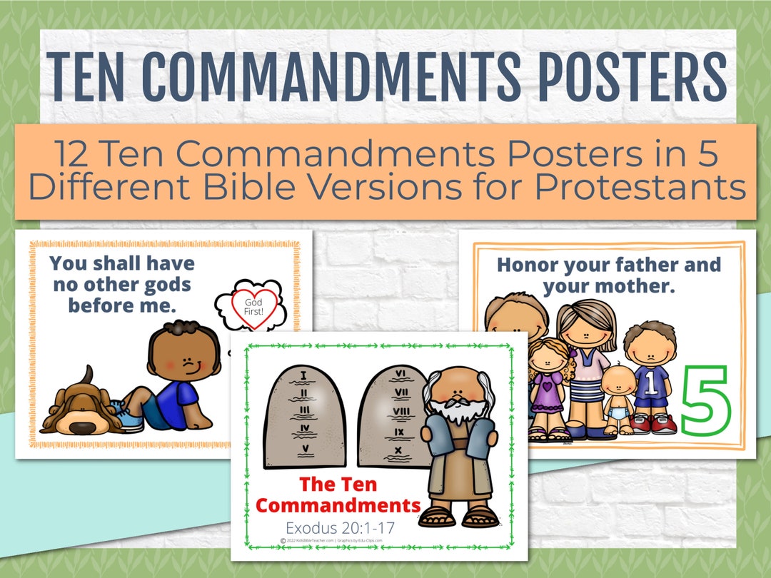 Ten Commandments Posters, Bible Study Children, Sunday School Lesson ...