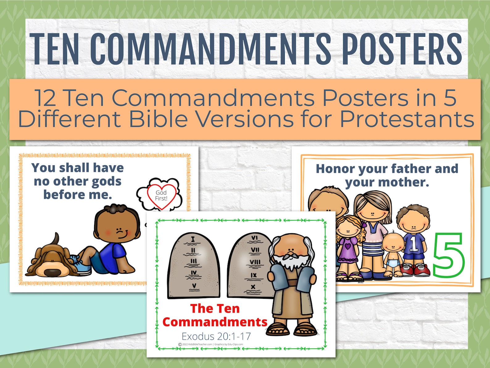 Ten Commandments Posters, Bible Study Children, Sunday School Lesson ...