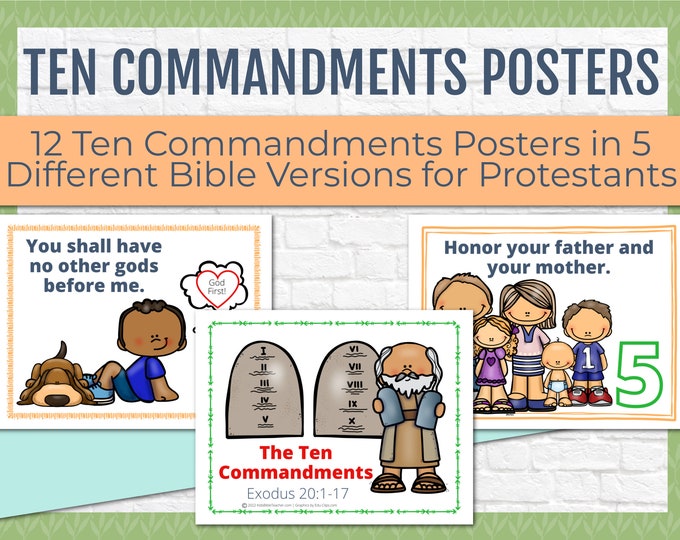 Ten Commandments Posters, Bible Study Children, Sunday School Lesson ...