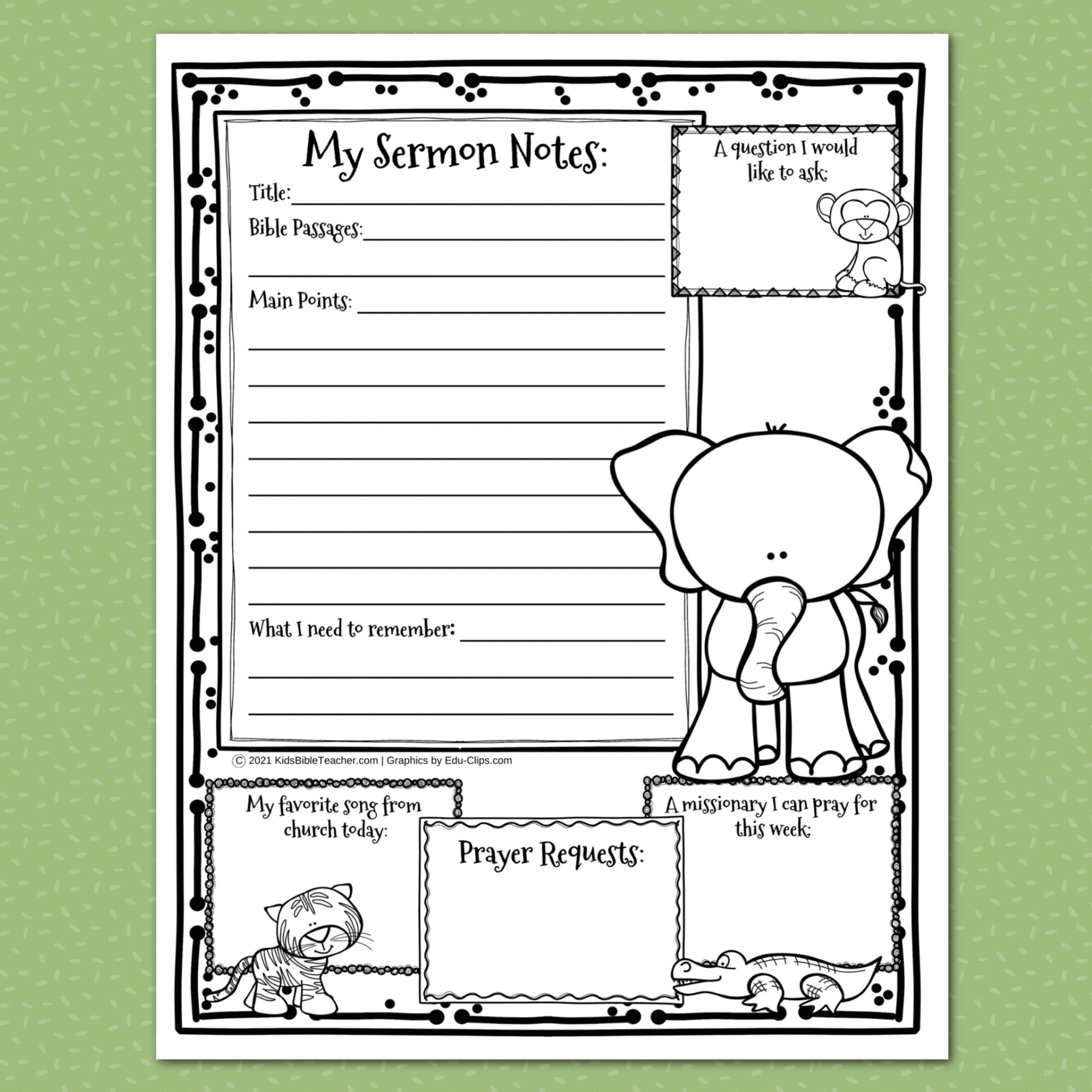 Bible Study Set for Kids, Preschooler Sermon Notes, Church Worship ...