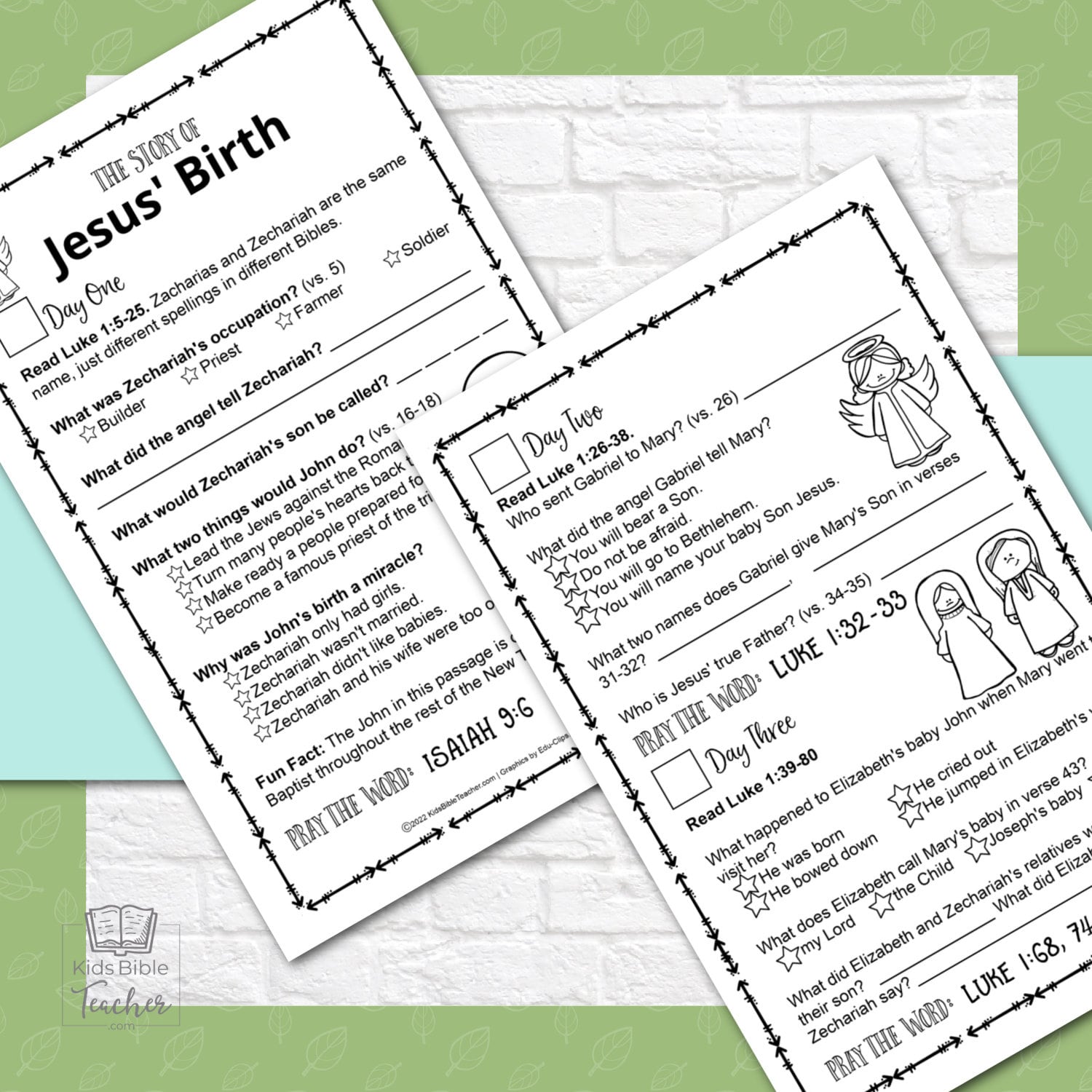 Story of Jesus Birth Bible Reading Pages for Kids, Nativity Christmas ...