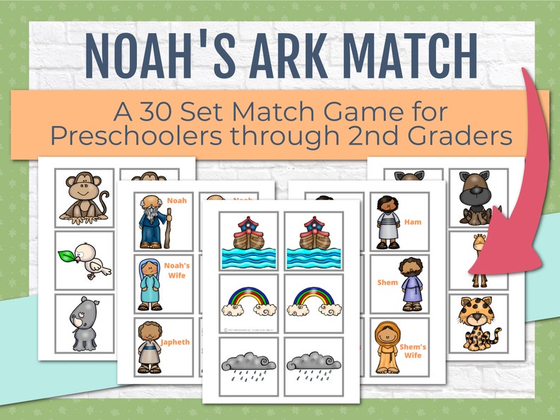 Noah's Ark Matching Game, Bible Elementary Sunday School Activity ...