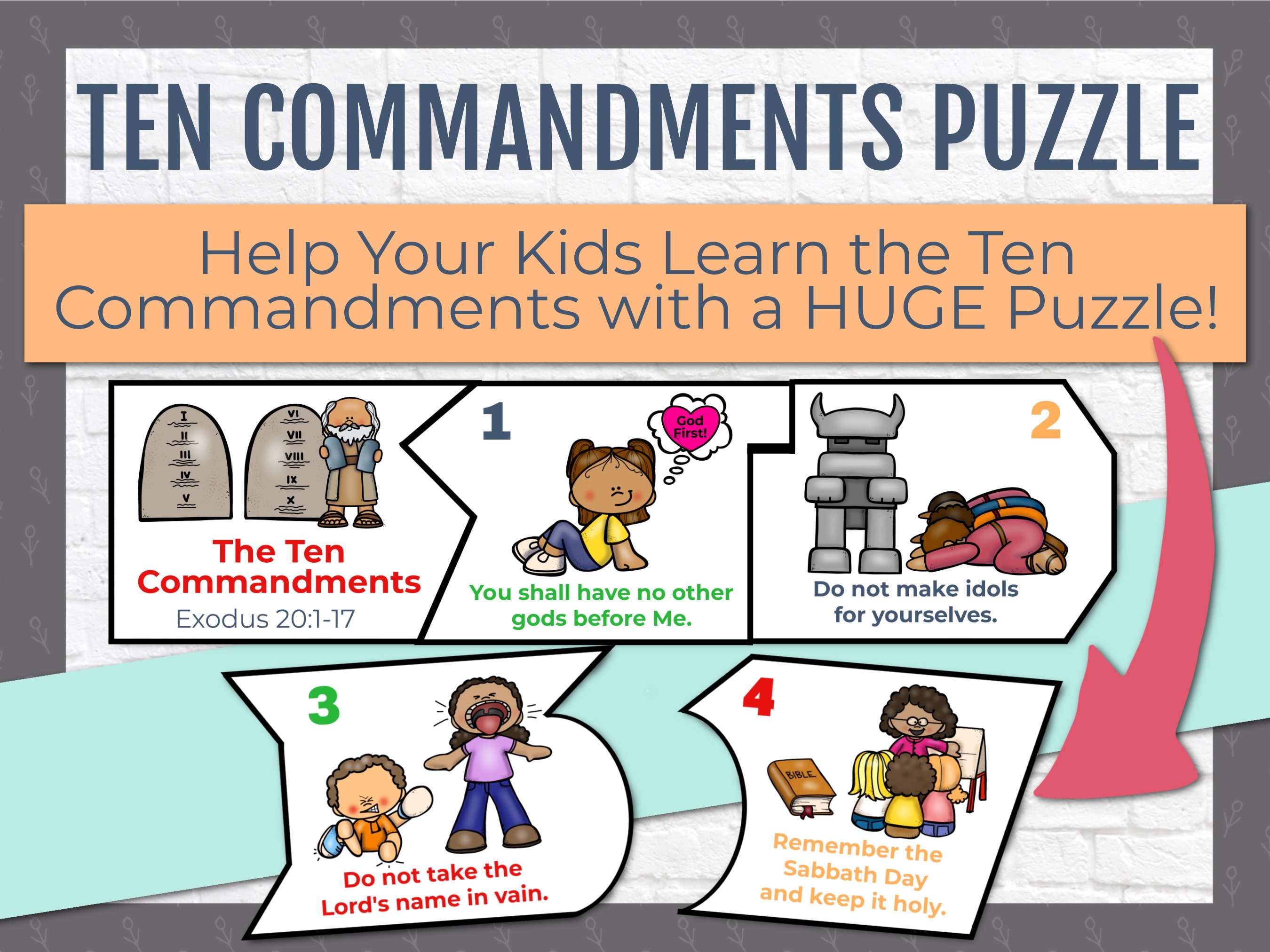10 Commandments Bible Activity, Bible Puzzle, 10 Commandments Game for ...