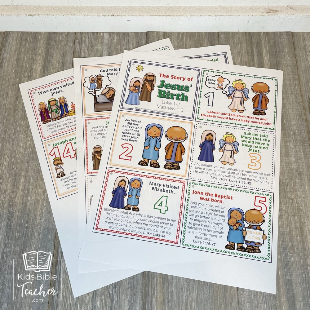 Story of Jesus Birth Posters Teaching Cards, Nativity Christmas Bible ...