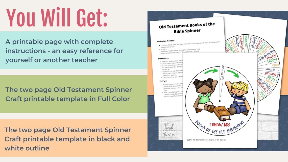 Old Testament Books of the Bible Spinner Craft Bible Study Games Trivia ...