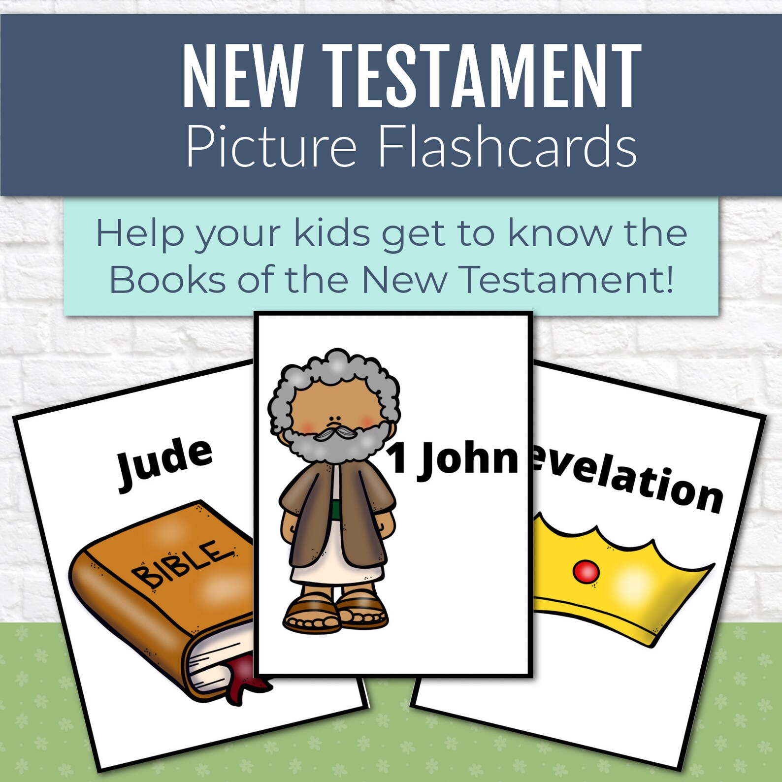 New Testament Books of the Bible Kids Flash Cards, Bible Verse Learning ...