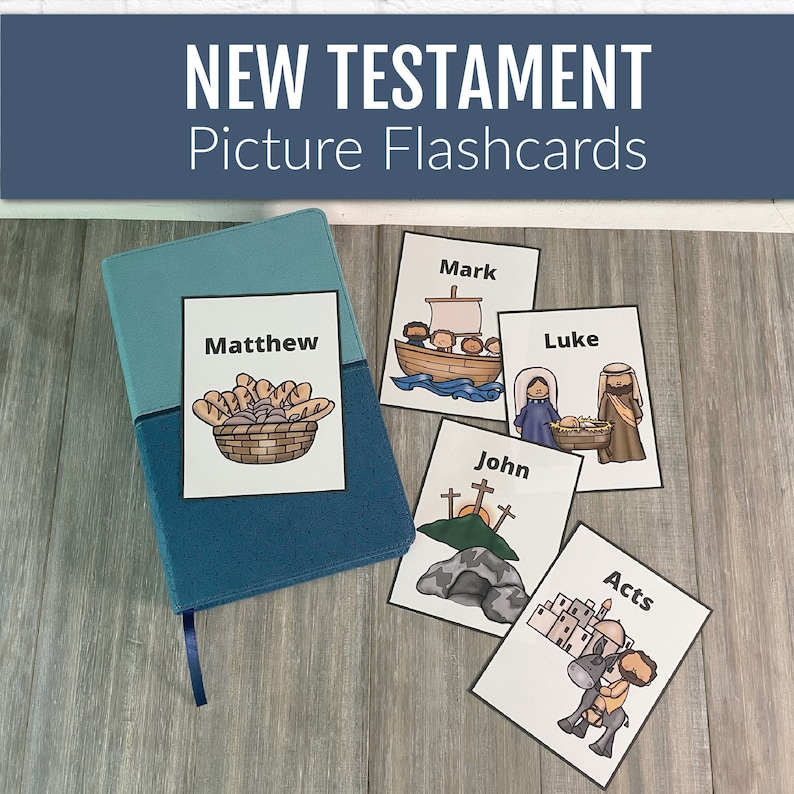 New Testament Books of the Bible Kids Flash Cards, Bible Verse Learning ...